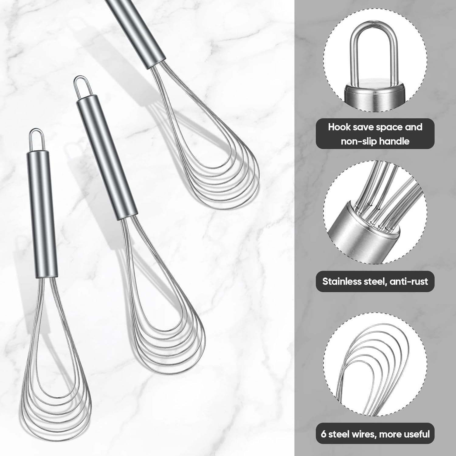 Stainless Steel Kitchen Flat Whisk 6 Wires Egg Mixing Whisk, Egg ...