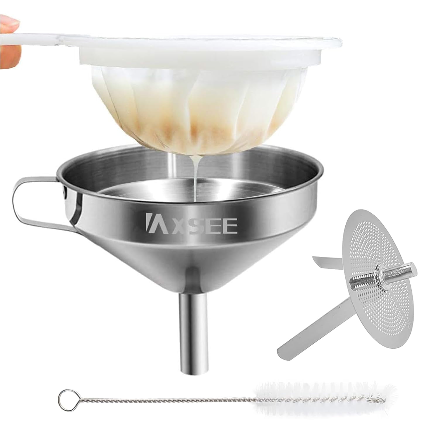 Stainless Steel Kitchen Funnel Set with Strainer and 200 Mesh Filter ...