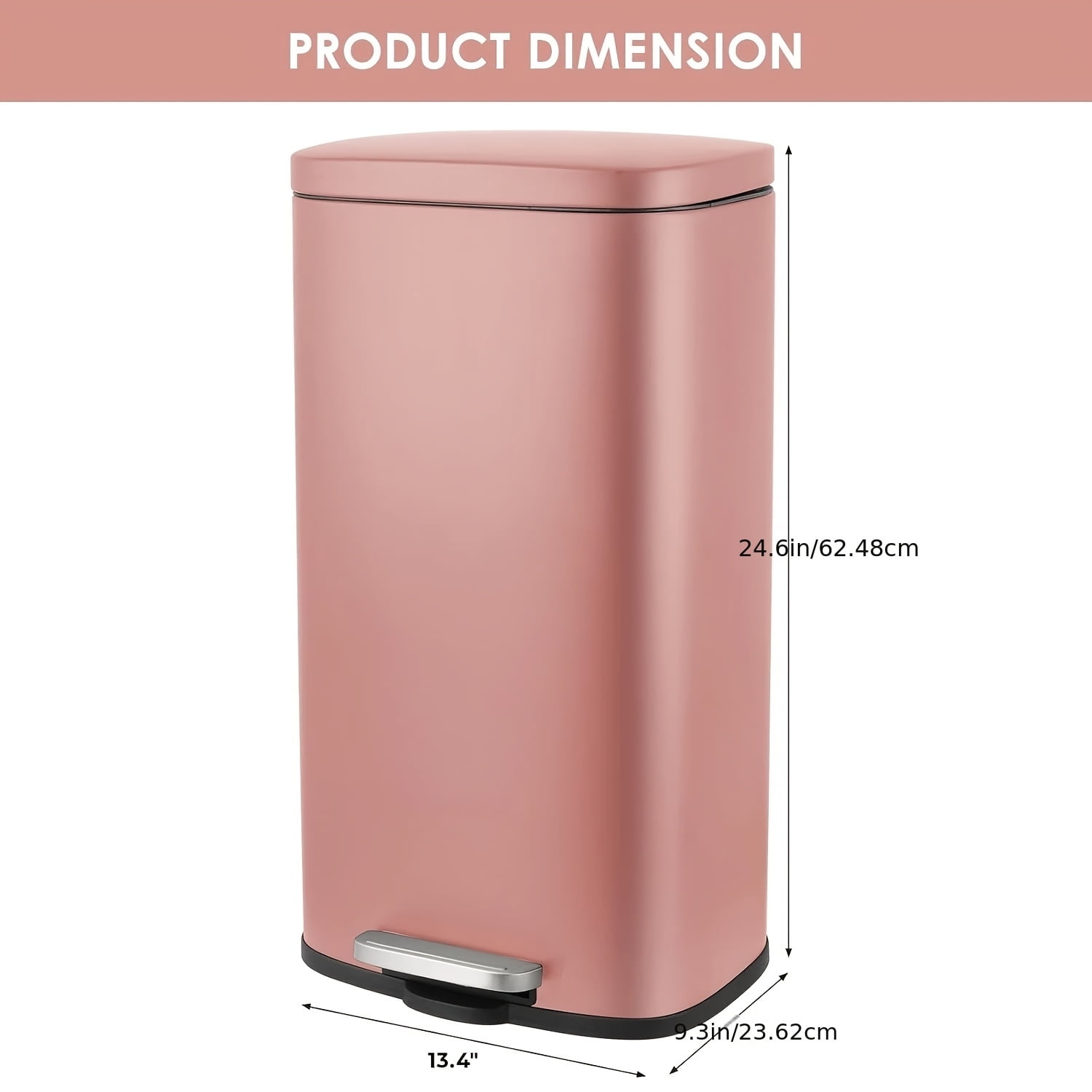 Stainless Steel Kitchen Garbage Can, Step Waste Bin with Hinged Lid And ...