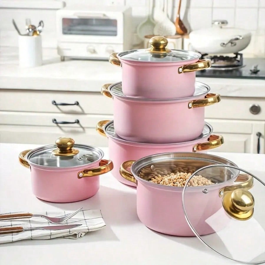 Stainless Steel Kitchen Induction Pot Cookware Set, 10-Piece Basic ...