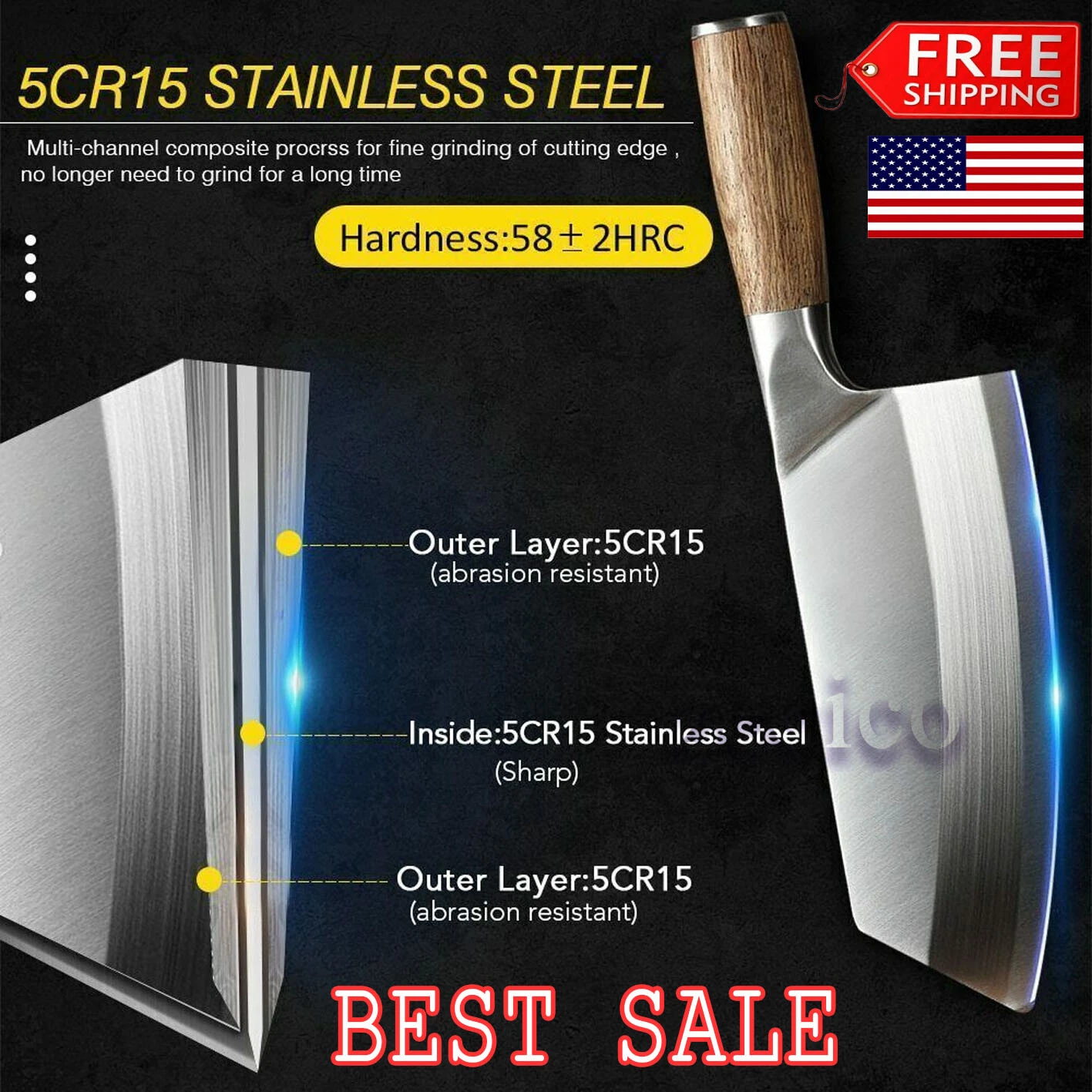 Stainless Steel Kitchen Knives Meat Cleaver Set Japanese Damascus ...