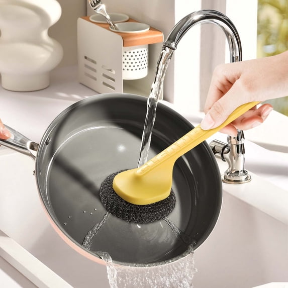 Stainless Steel Kitchen Pot Brush with Replaceable Scrubber – Ergonomic ...