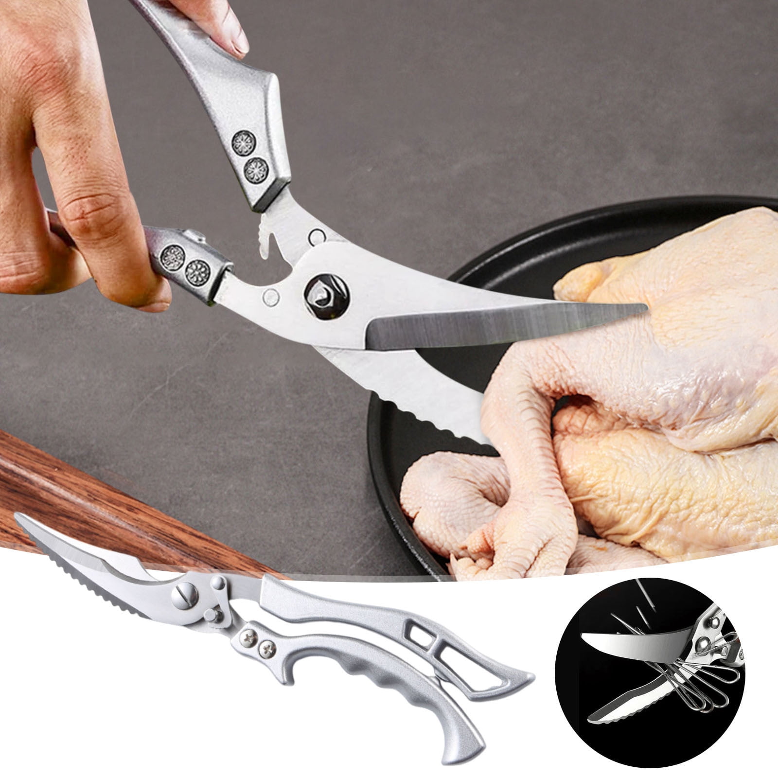 Stainless Steel Kitchen Scissors Heavy Duty Multi Purpose with Spring ...