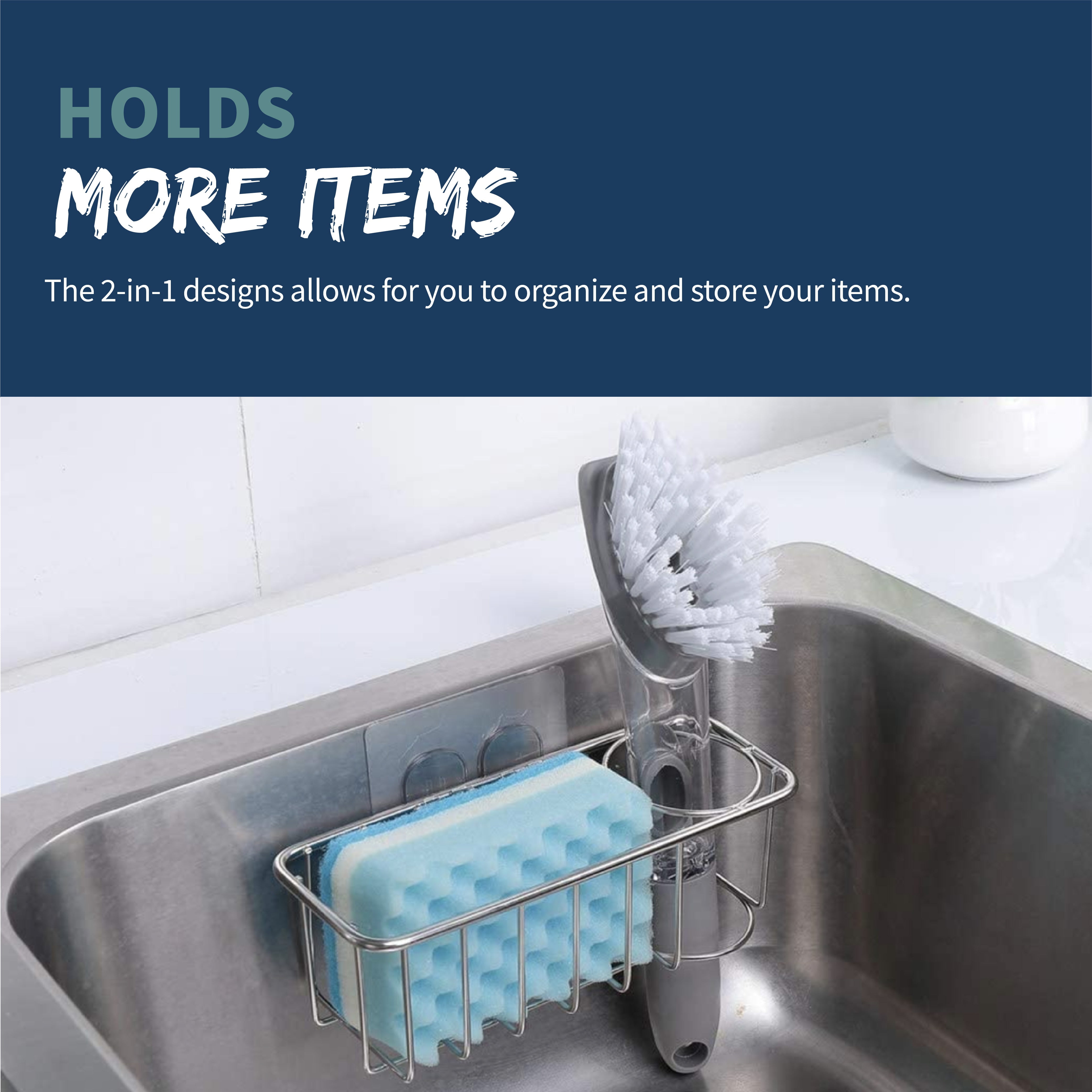 Stainless Steel Kitchen Sink Caddy Organizer With Brush DishCloth ...