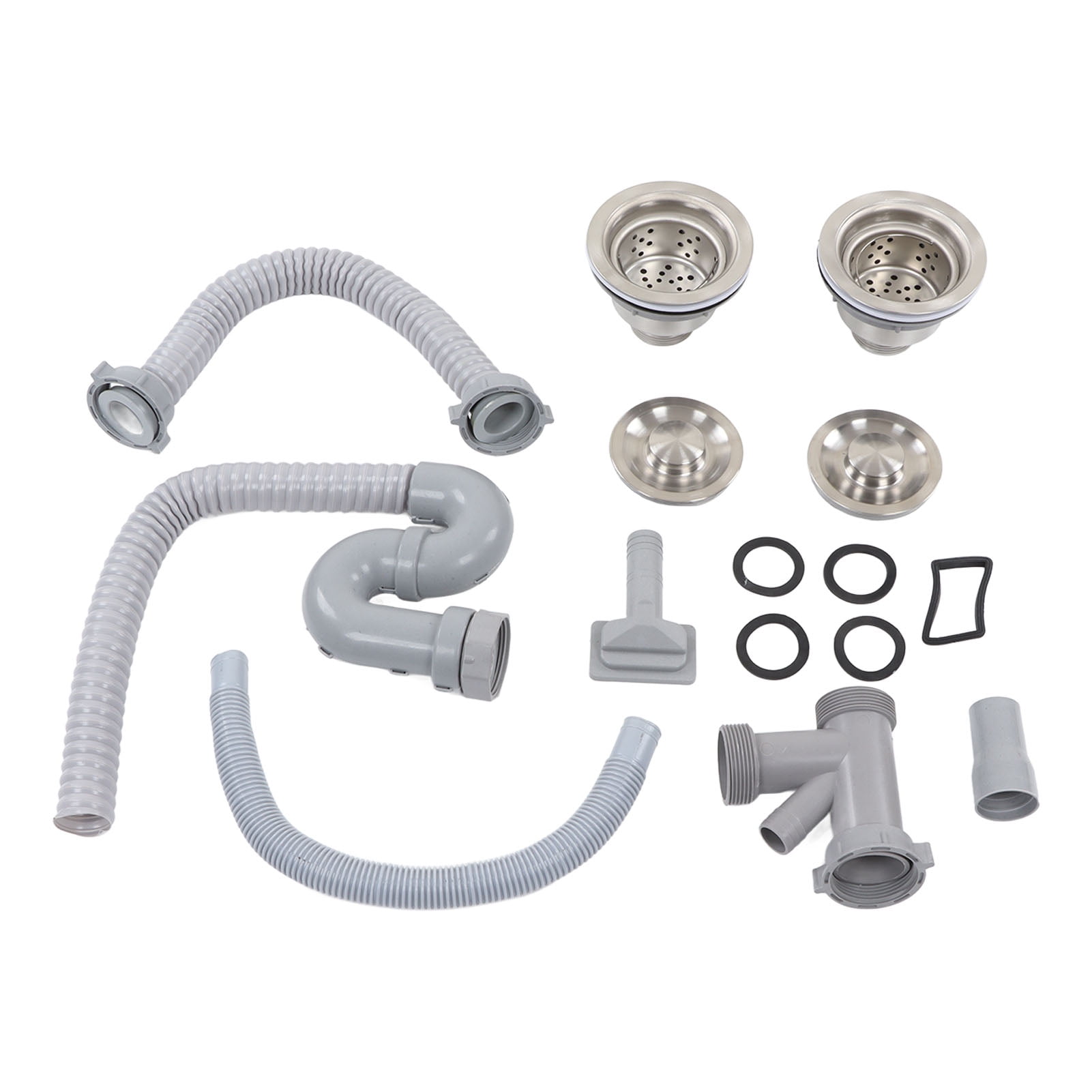 Stainless Steel Kitchen Sink Drainer Pipe Set, S Bent Double Drains ...