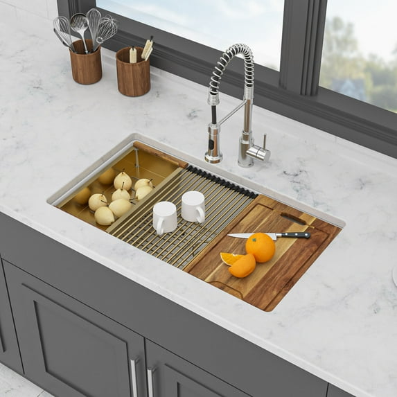 Stainless Steel Kitchen Sink Quartz Kitchen Sink - 30" x 19" x 9.65 ...