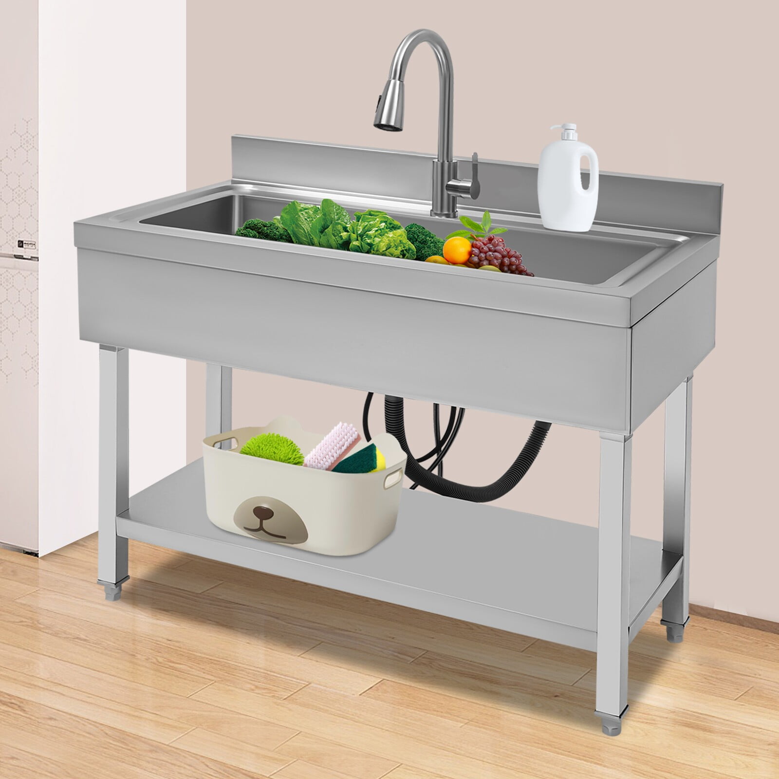 Stainless Steel Kitchen Sink, Single Bowl Utility Sink with Faucet for ...
