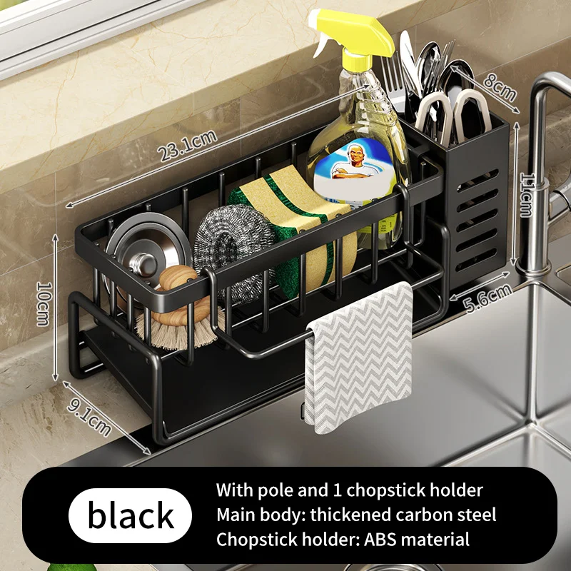 Stainless Steel Kitchen Sink Storage Rack Space Saving Built-in Sponge ...