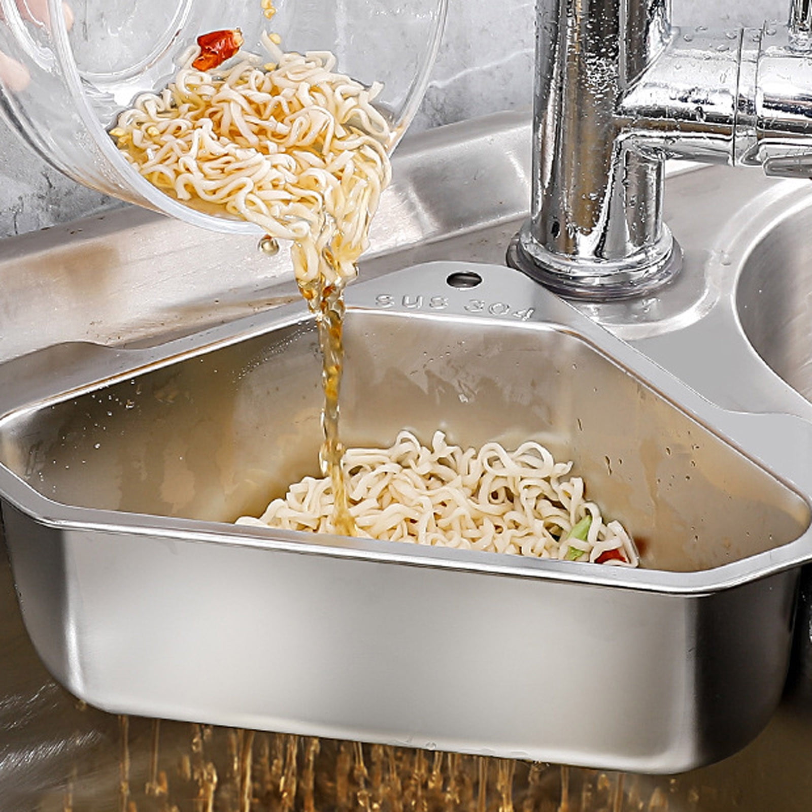 Stainless Steel Kitchen Strainer, Triangle Corner Drainer for Sink ...