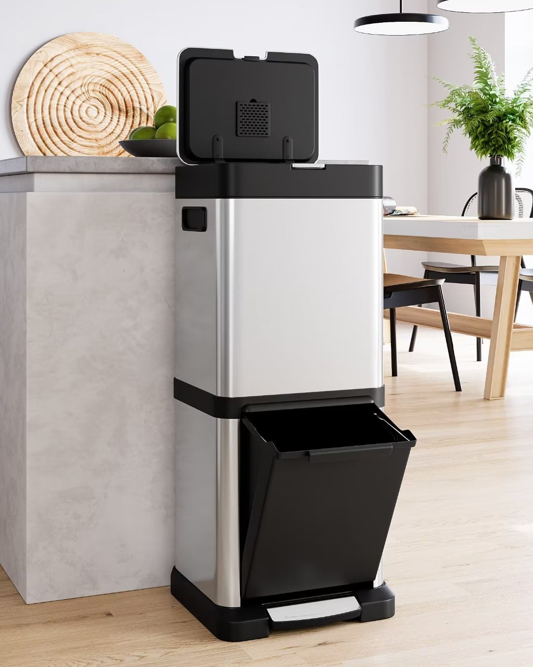 Stainless Steel Kitchen Trash Bin 9 Gallon with 2 Removable Plastic ...