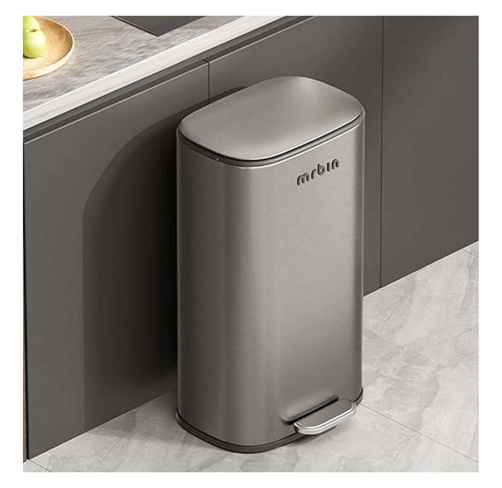 Stainless Steel Kitchen Trash Can with Lid, 30L / 8gal Medium Office ...