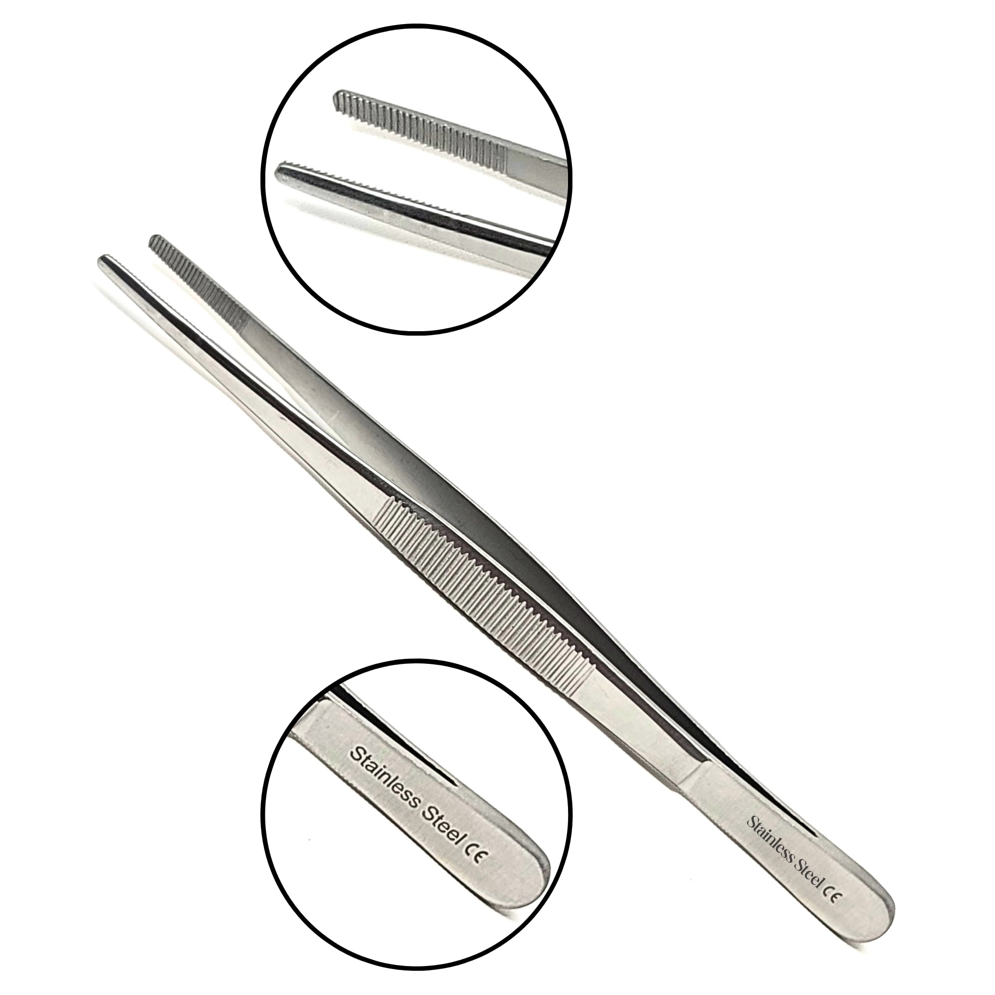 Stainless Steel Kitchen Tweezers Straight Serrated Tips 5.5" Food Tongs ...