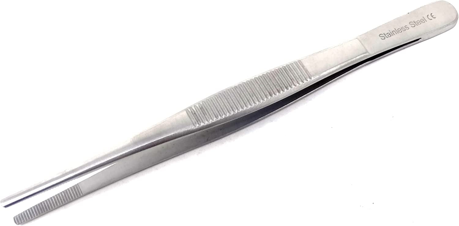Stainless Steel Kitchen Tweezers Straight Serrated Tips 5" Food Tongs ...