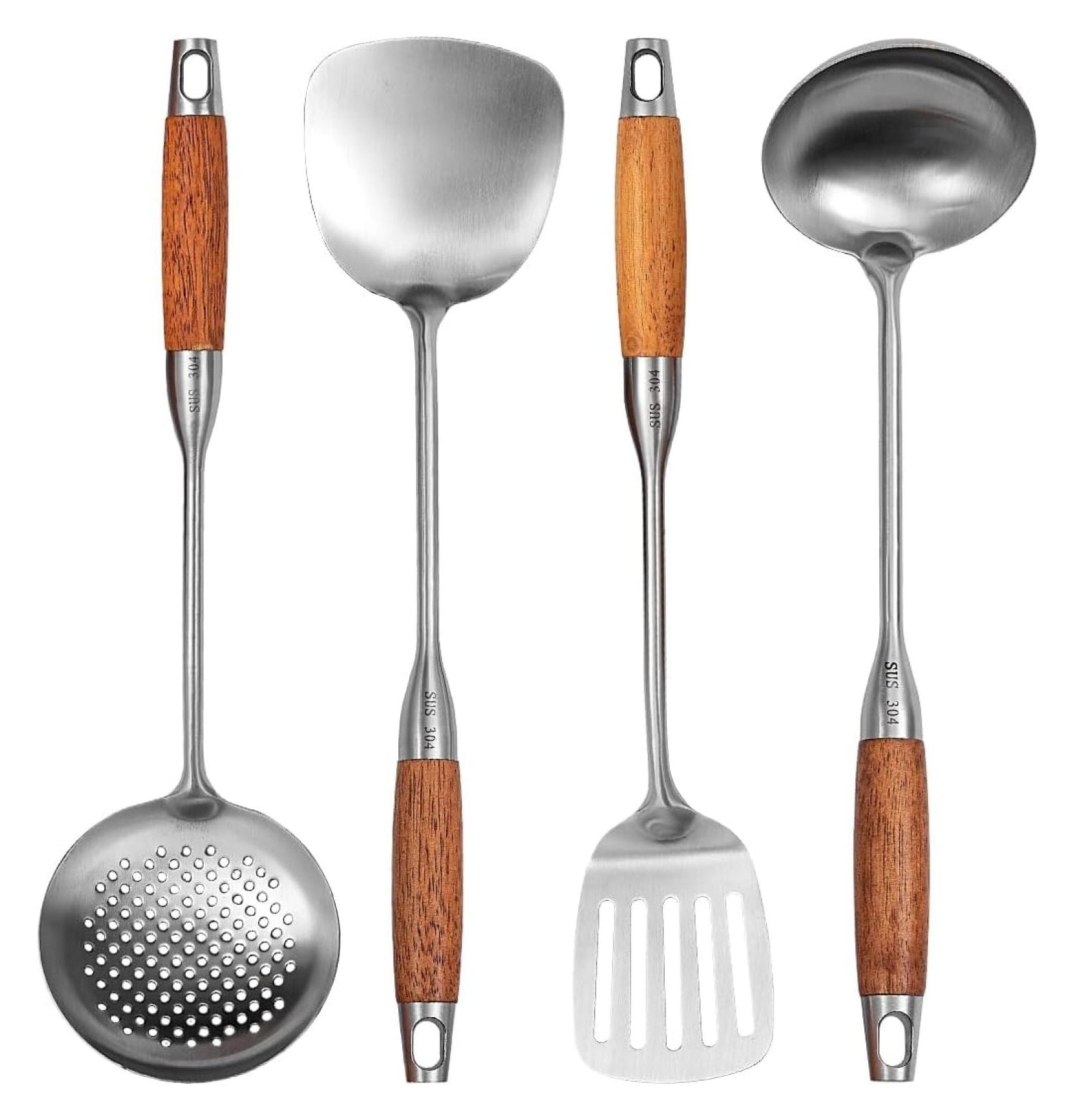 Stainless Steel Kitchen Utensil Set- 4 Pcs Cooking Cookware Set - 18/10 ...