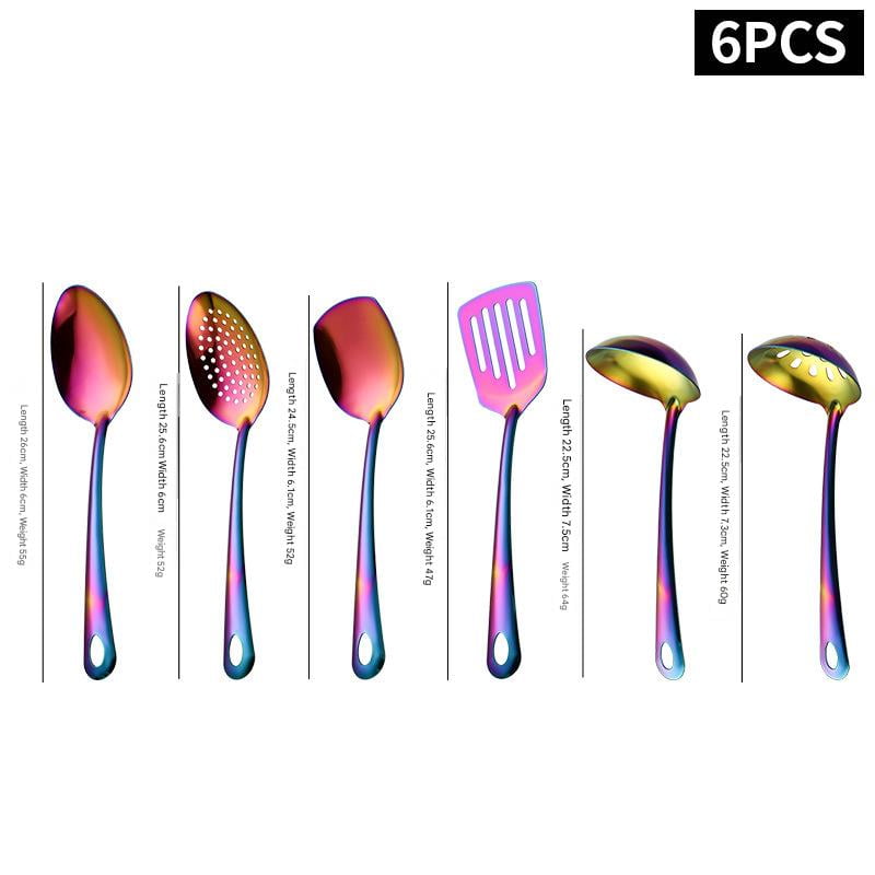 Stainless Steel Kitchen Utensil Set 6pcs Gold-Plated Long Metal Cooking ...