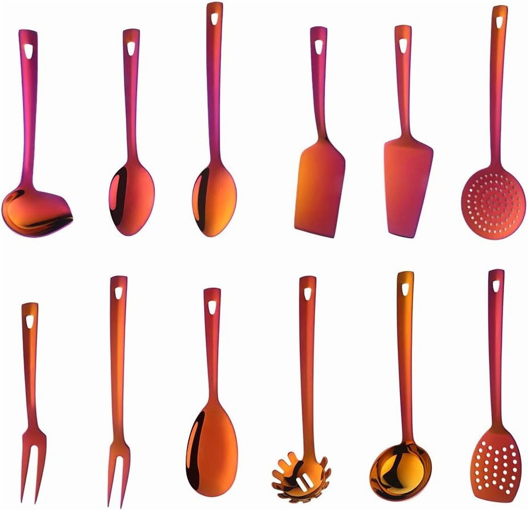 Stainless Steel Kitchen Utensil Set, BuyGo 12 Piece Rainbow Red Cooking ...
