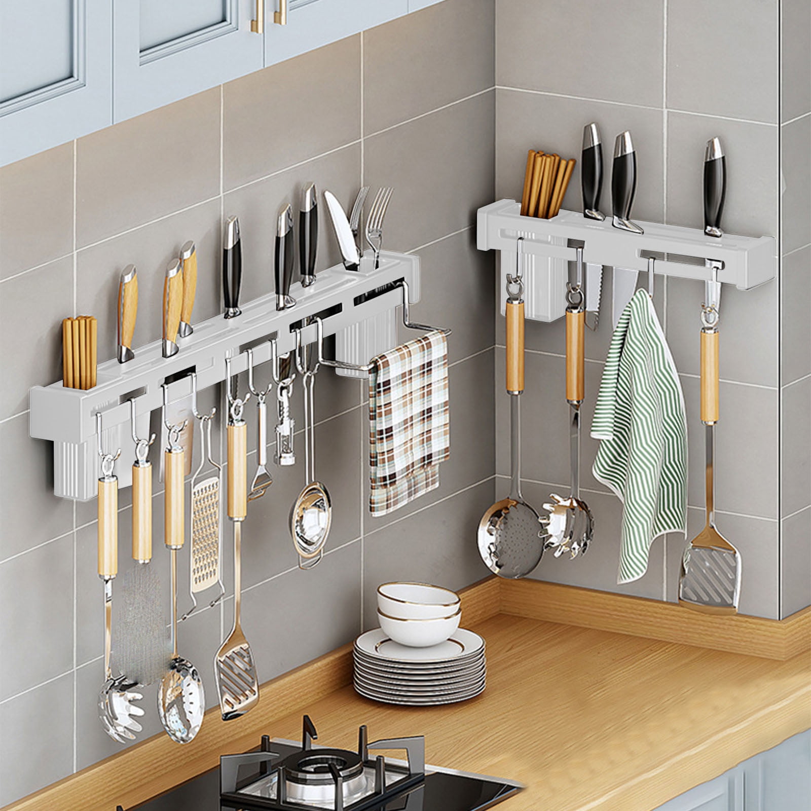 Stainless Steel Kitchen Wall Hanging Rack Organizer - No Drill Knife ...
