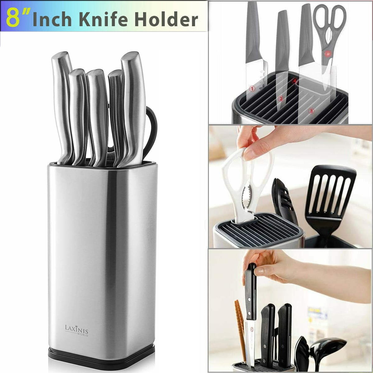 Stainless Steel Knife Stand Holder Block Scissor Storage Rack - Walmart.com