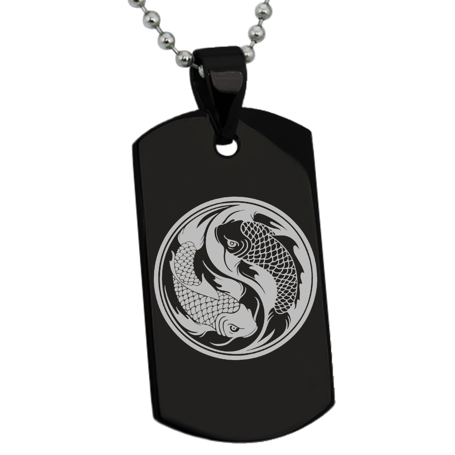 Tioneer Stainless Steel Koi Fish Yin Yang Engraved Dog Tag Pendant ...