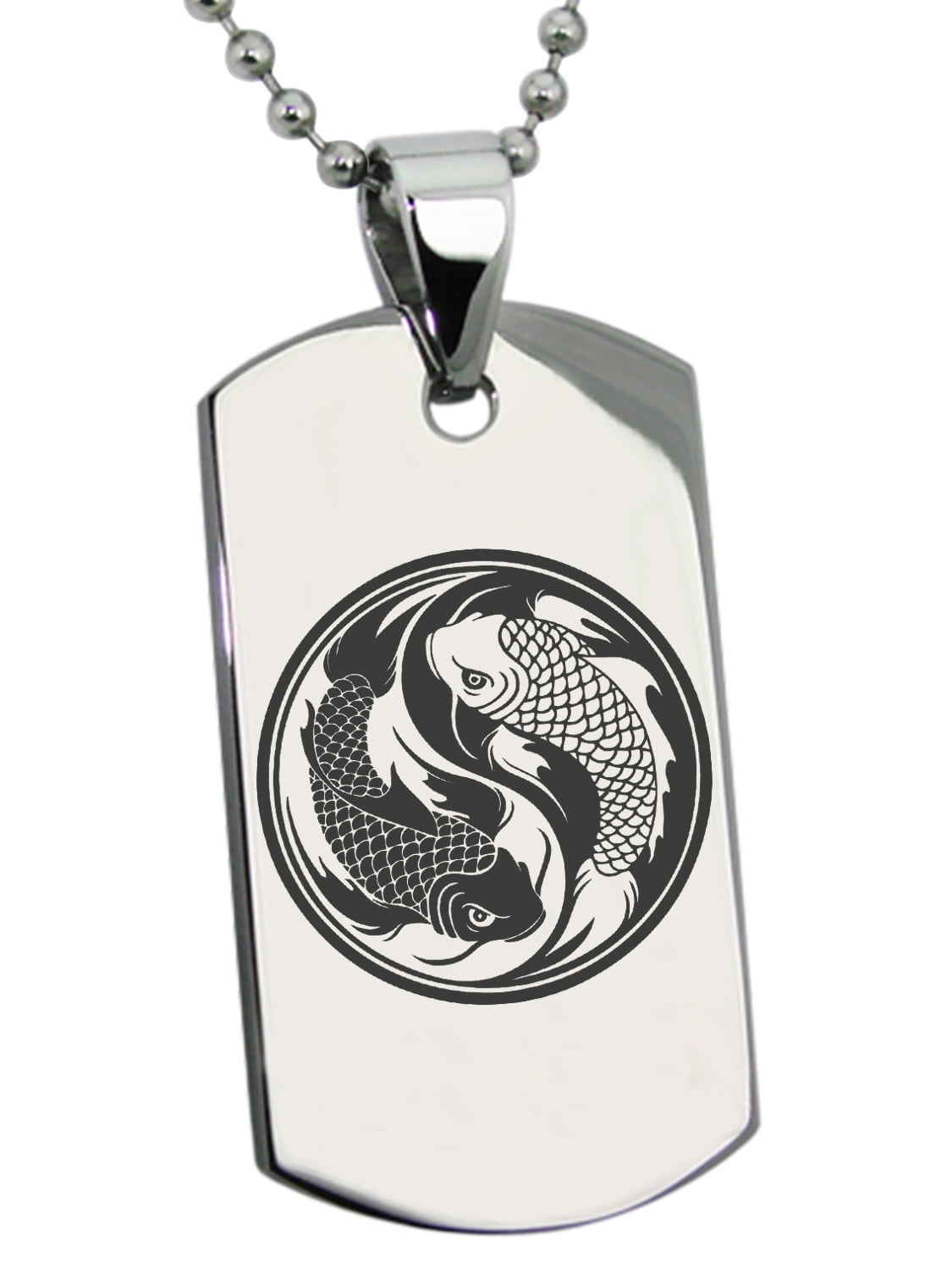 Tioneer Stainless Steel Koi Fish Yin Yang Engraved Dog Tag Pendant ...