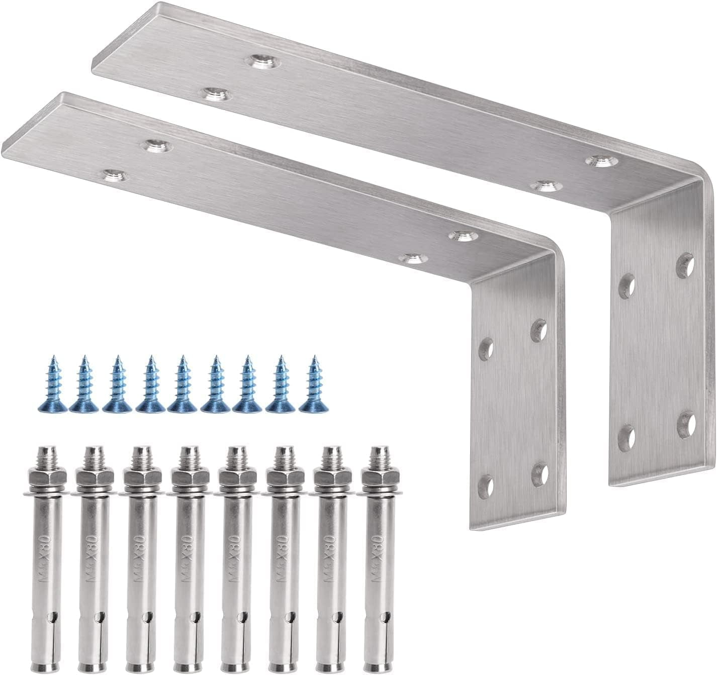 Stainless Steel L Bracket, 10x6x2 in Shelf Brackets Heavy Duty, 1/5IN ...