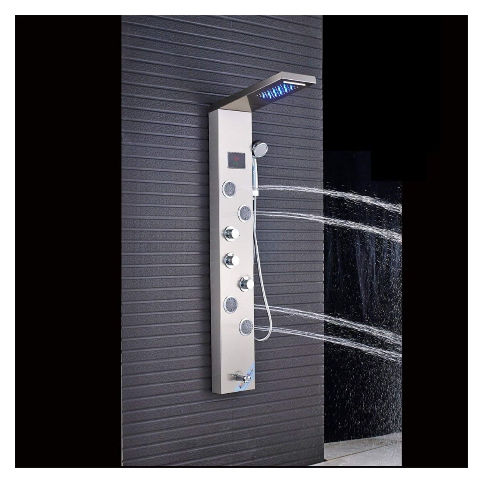 Stainless Steel LED Light Shower Panel Faucet Wall Mounted SPA Massage ...