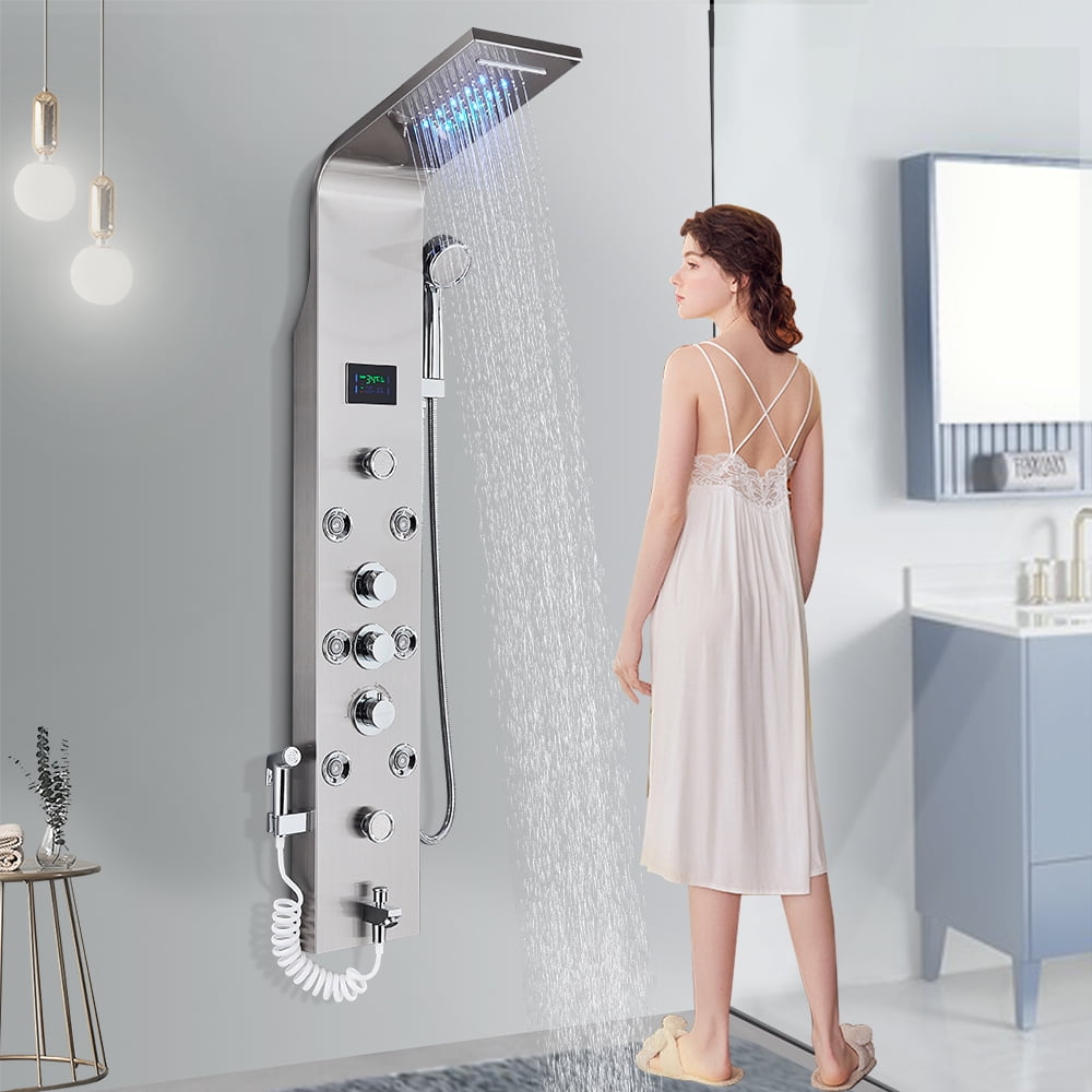 Senlesen Stainless Steel LED Shower Panel Tower, Rainfall Waterfall ...