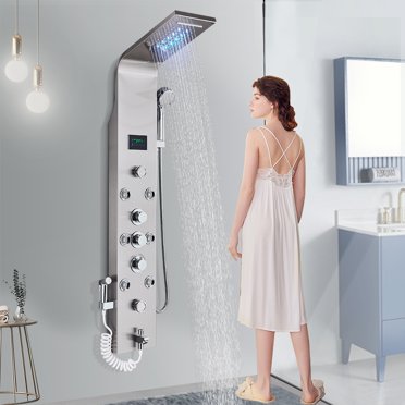 Senlesen LED Rainfall Waterfall Shower Panel Tower System with ...