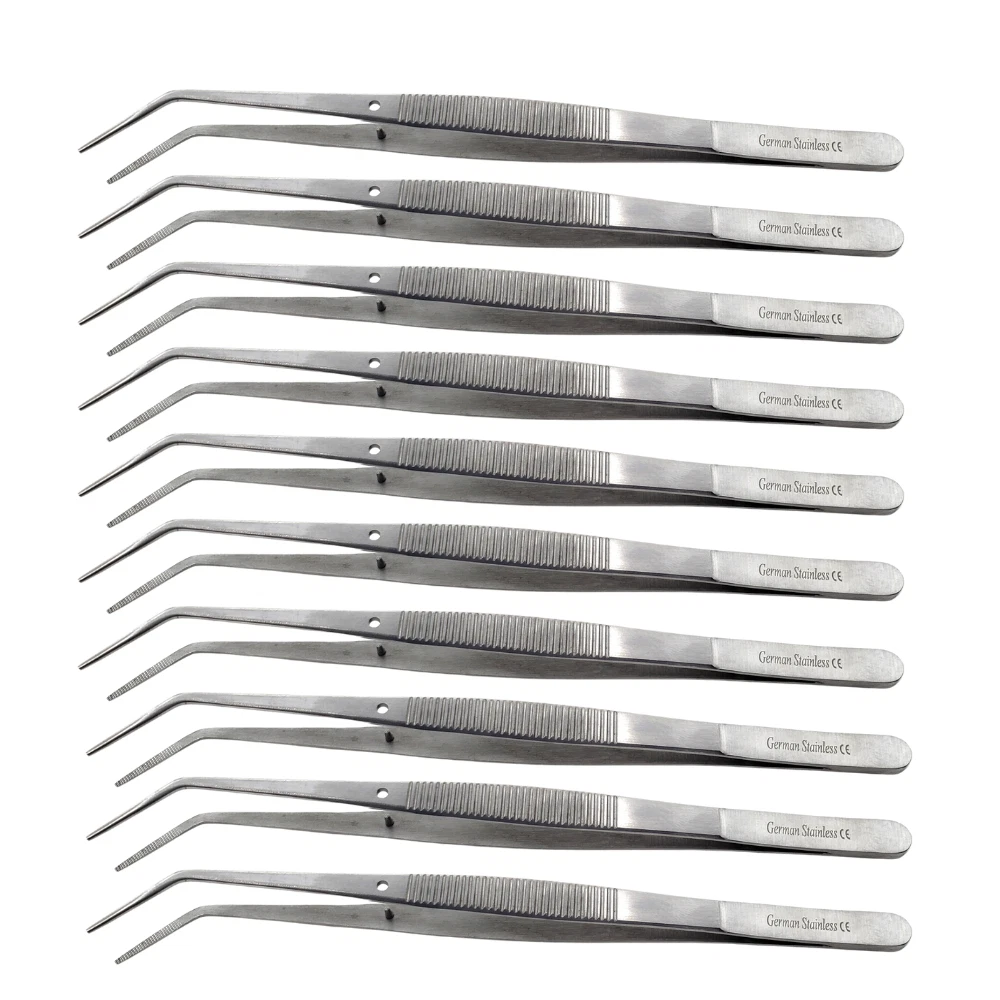 Stainless Steel Lab Tweezers with Angled Serrated Tips Made of ...