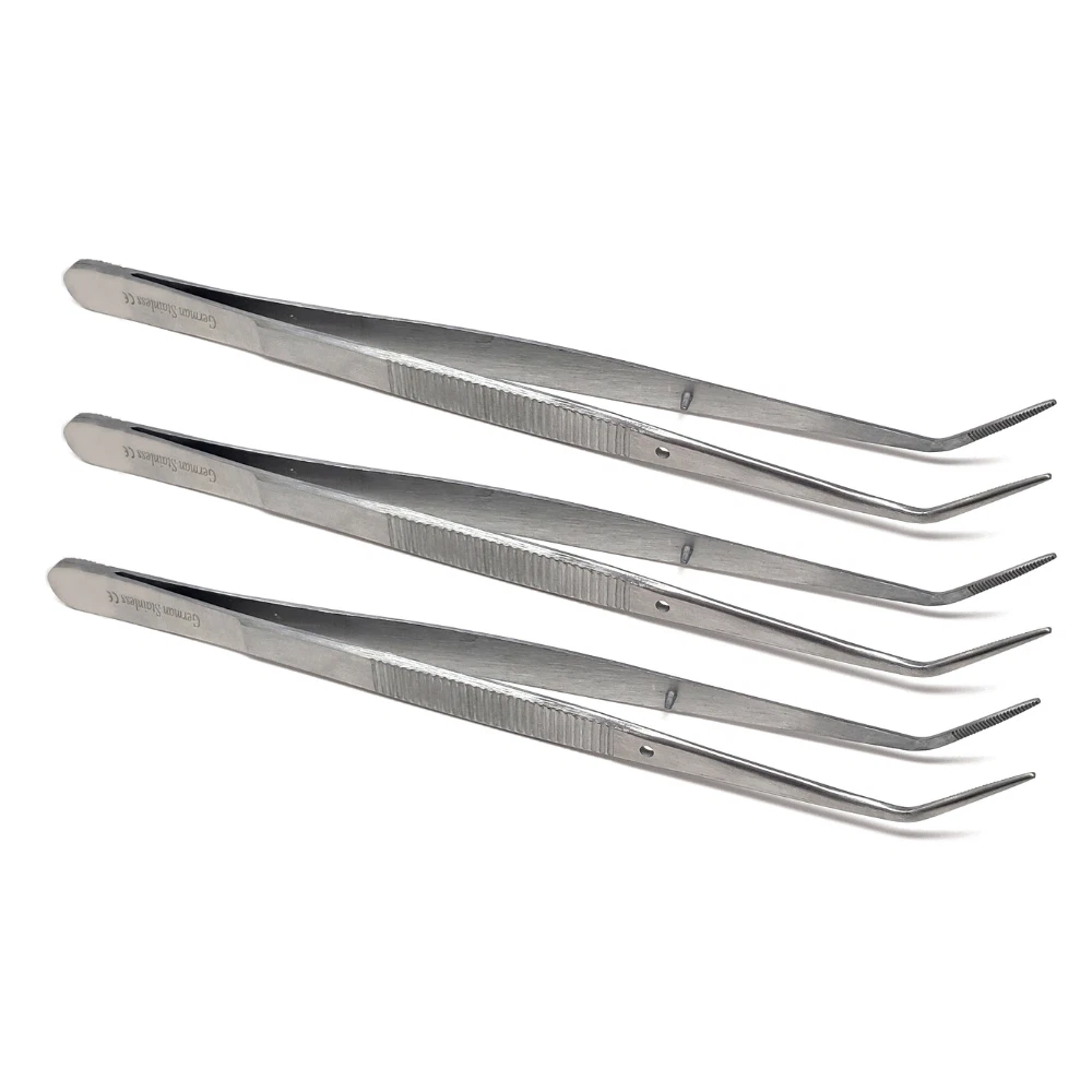 Stainless Steel Lab Tweezers with Angled Serrated Tips Made of ...