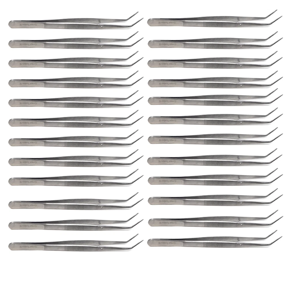 Stainless Steel Lab Tweezers with Angled Serrated Tips Made of ...