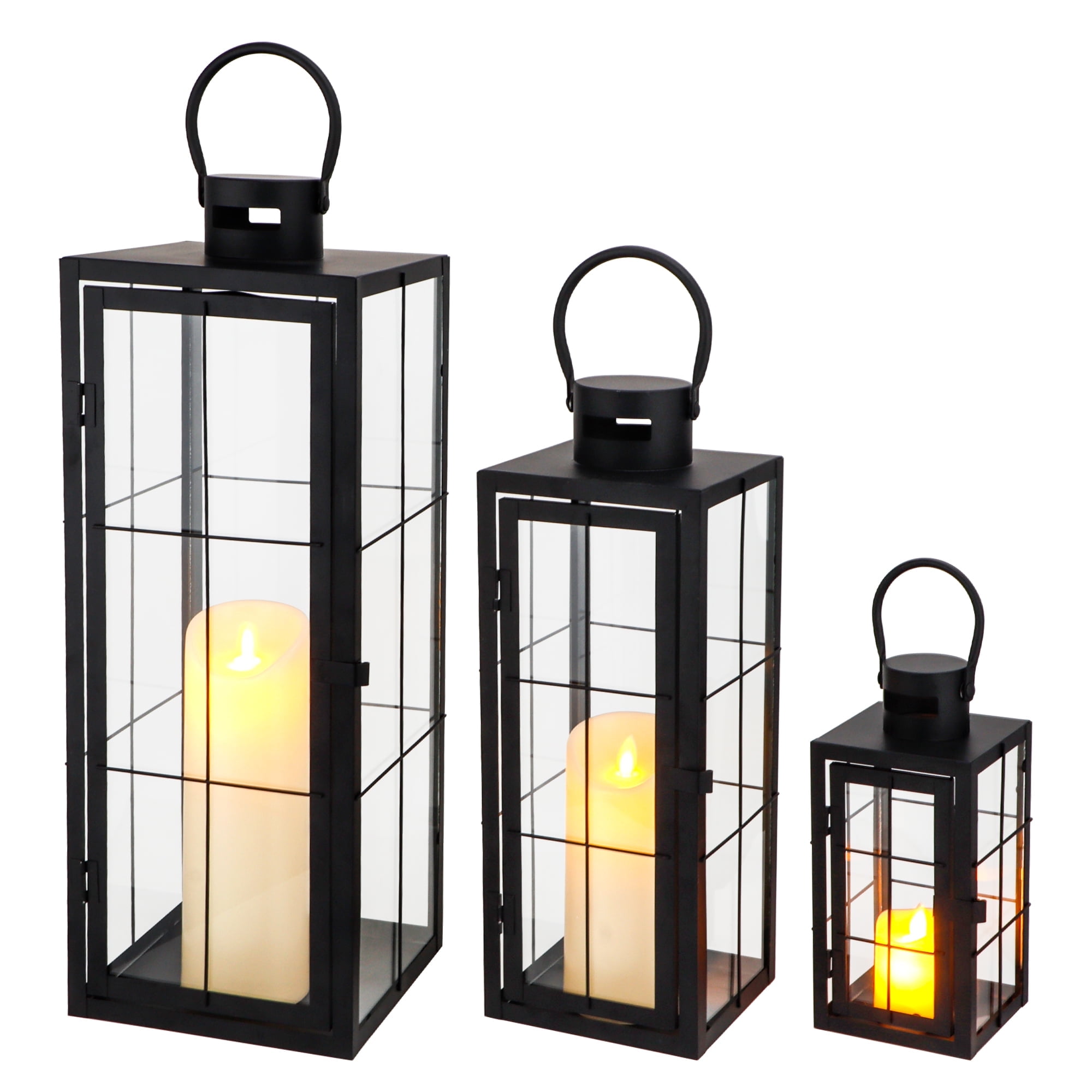 Stainless Steel Lantern Set of 3 - Assorted Sizes (9/15.5/19.5 Inch ...