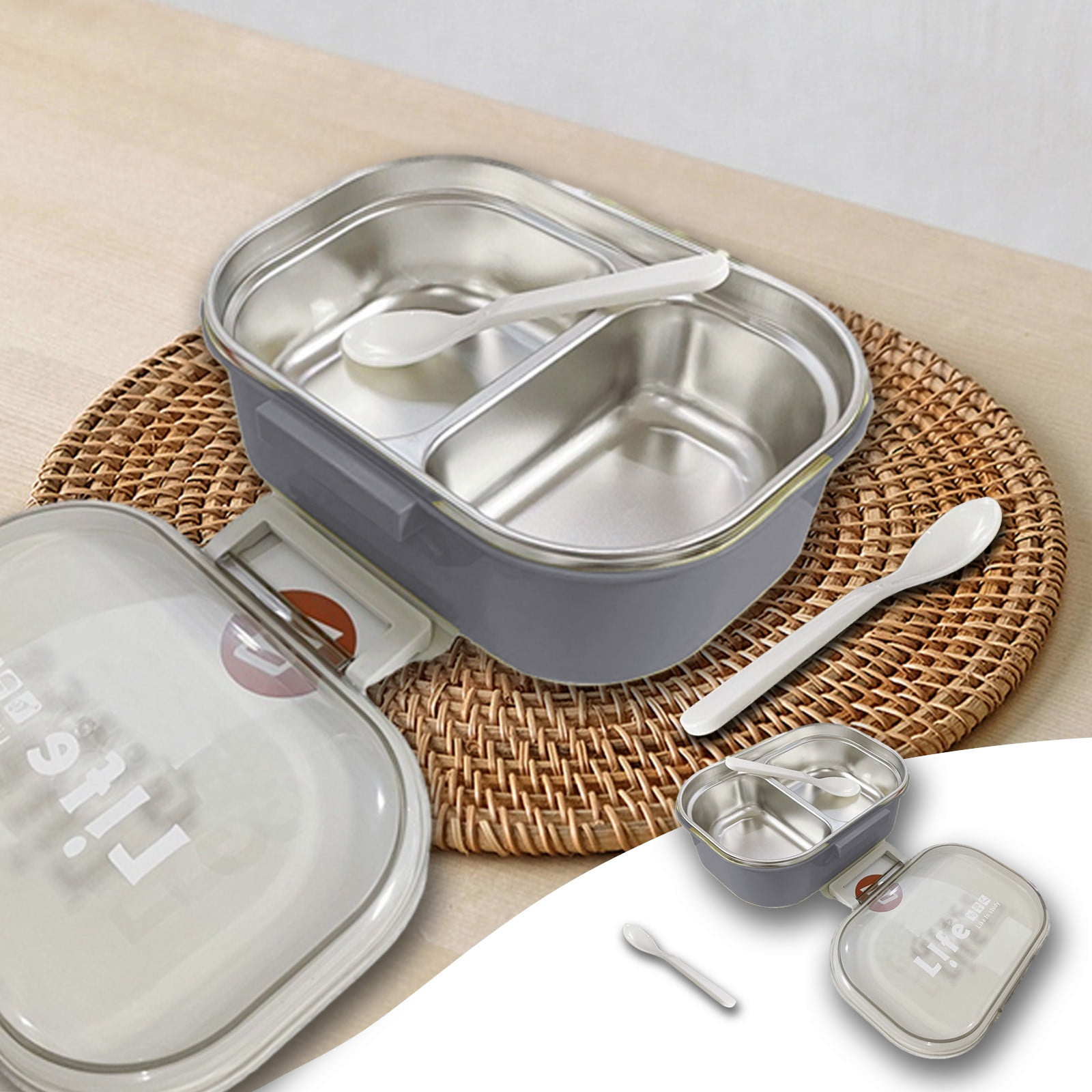 Stainless Steel Leakproof 2-Compartment Bento Lunch Box/Portion Control ...