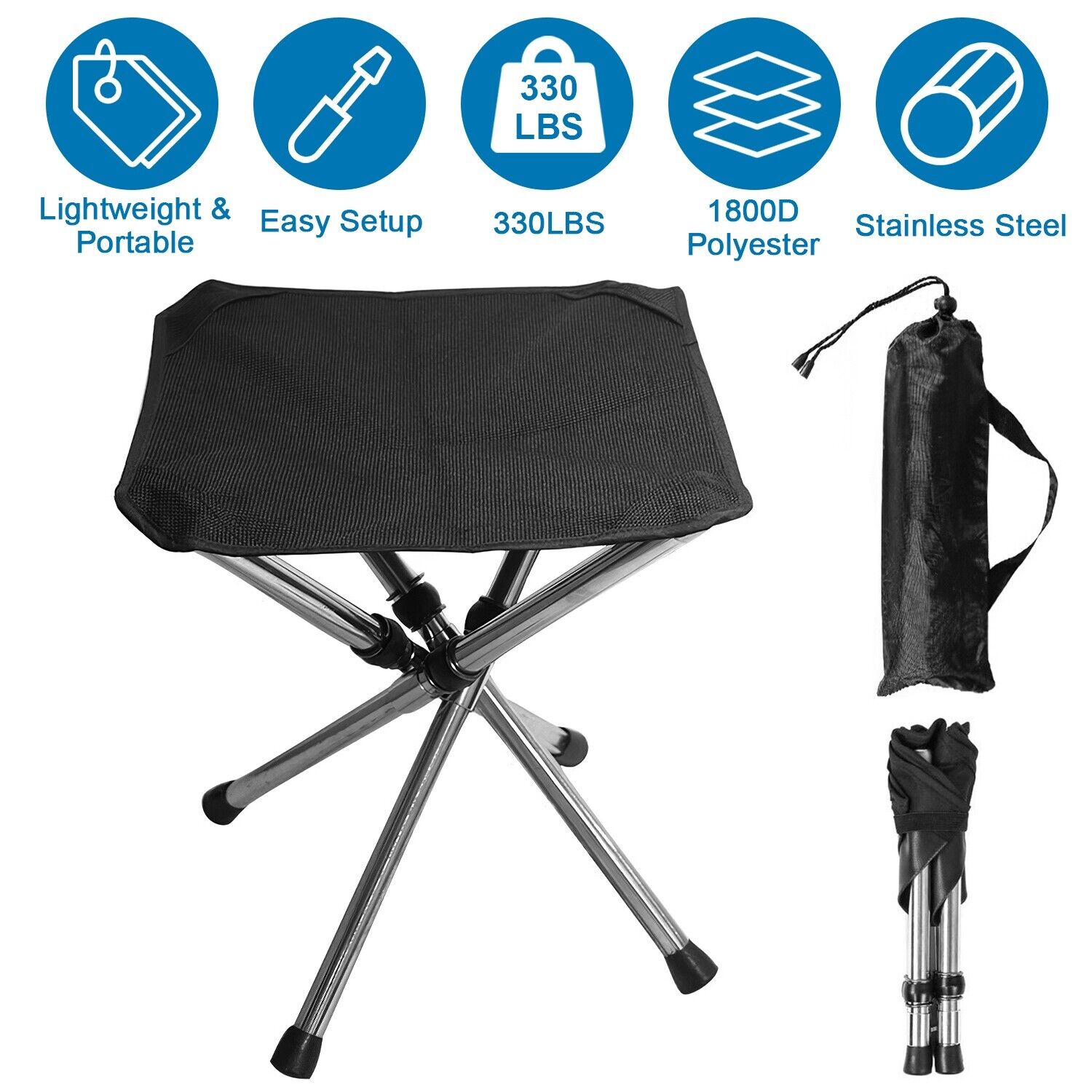 Stainless Steel Legs Mini Folding Stool Outdoor Camping Chair Foldable ...