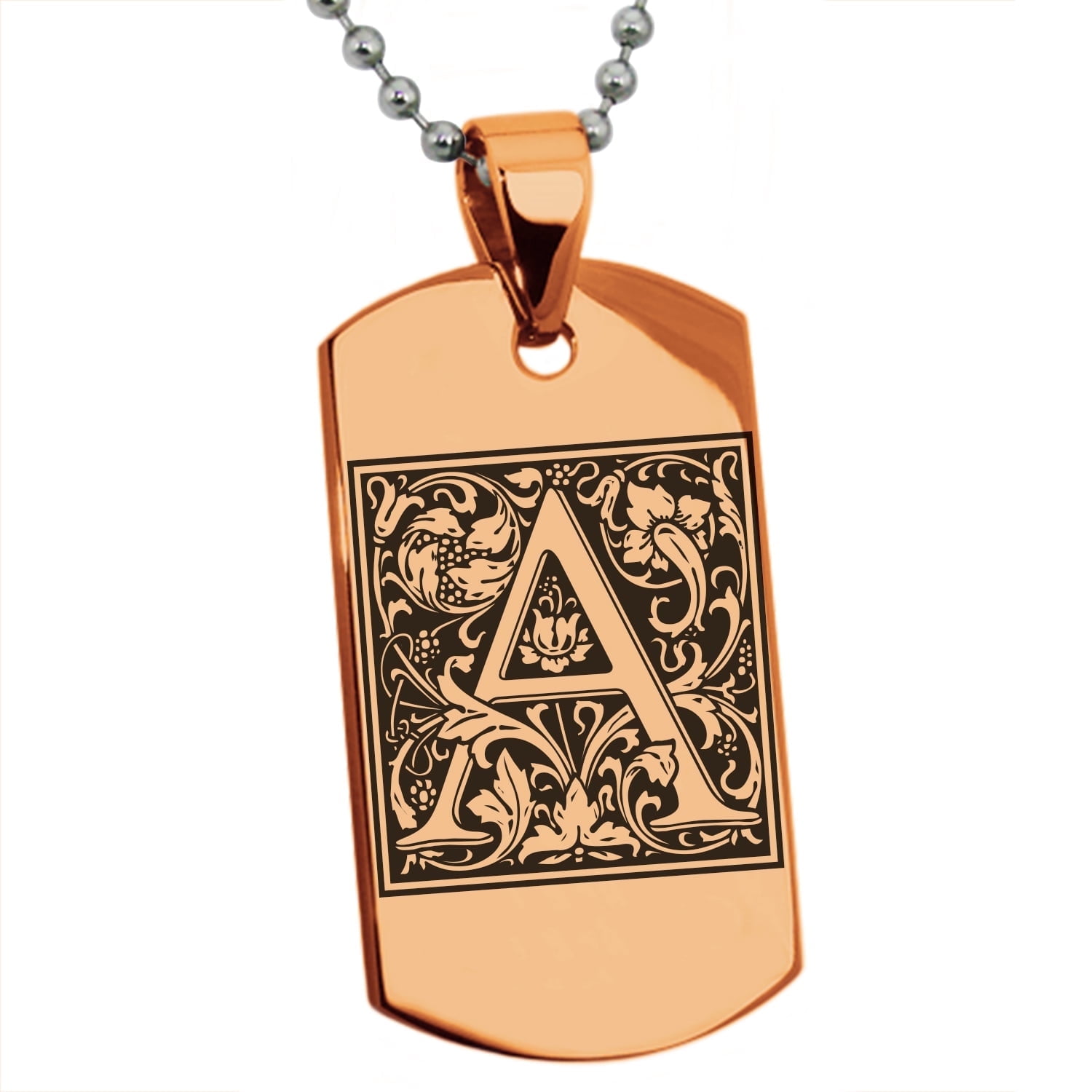 Tioneer Stainless Steel Letter A Initial Floral Box Monogram Engraved ...