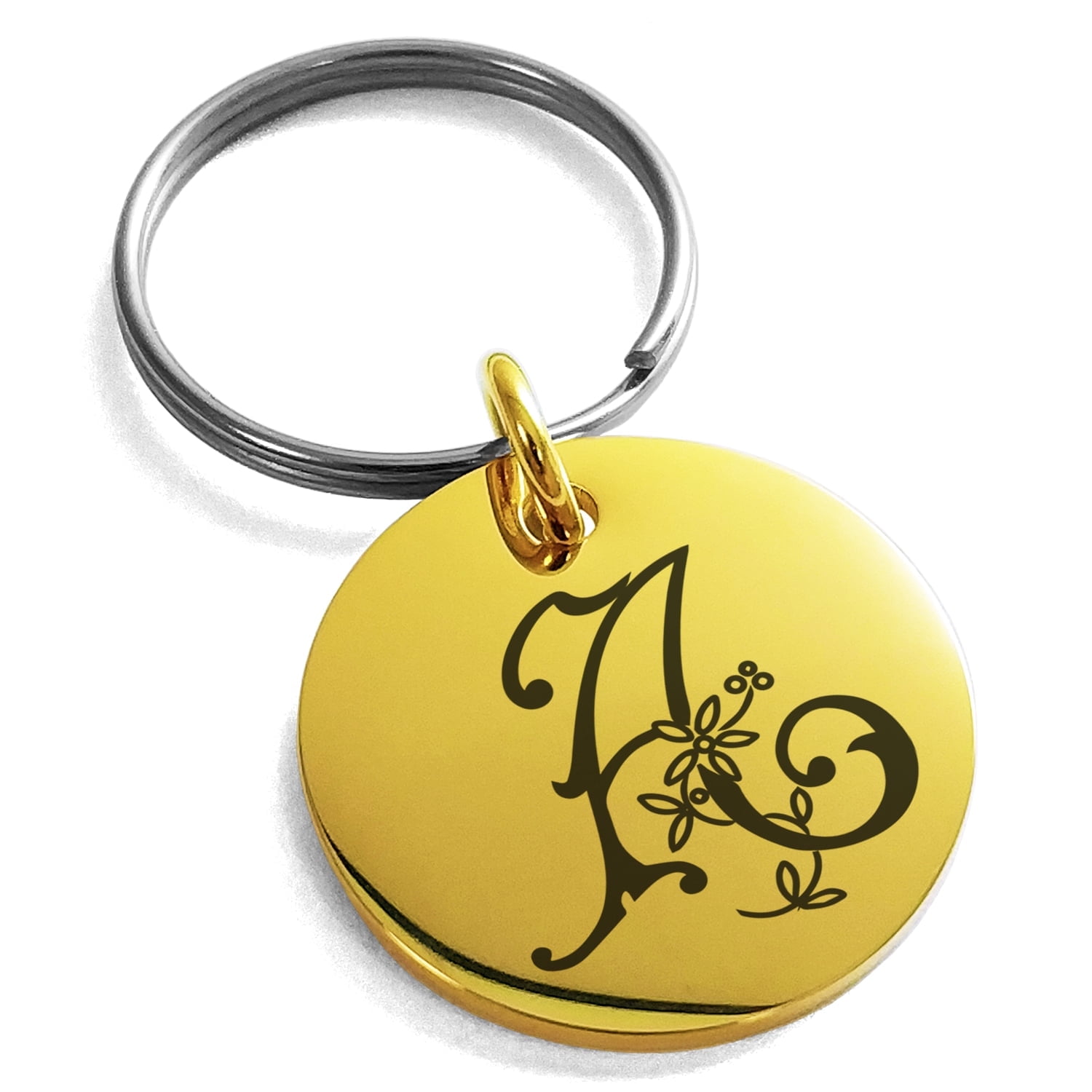 Tioneer Stainless Steel Letter A Initial Floral Monogram Engraved Small ...