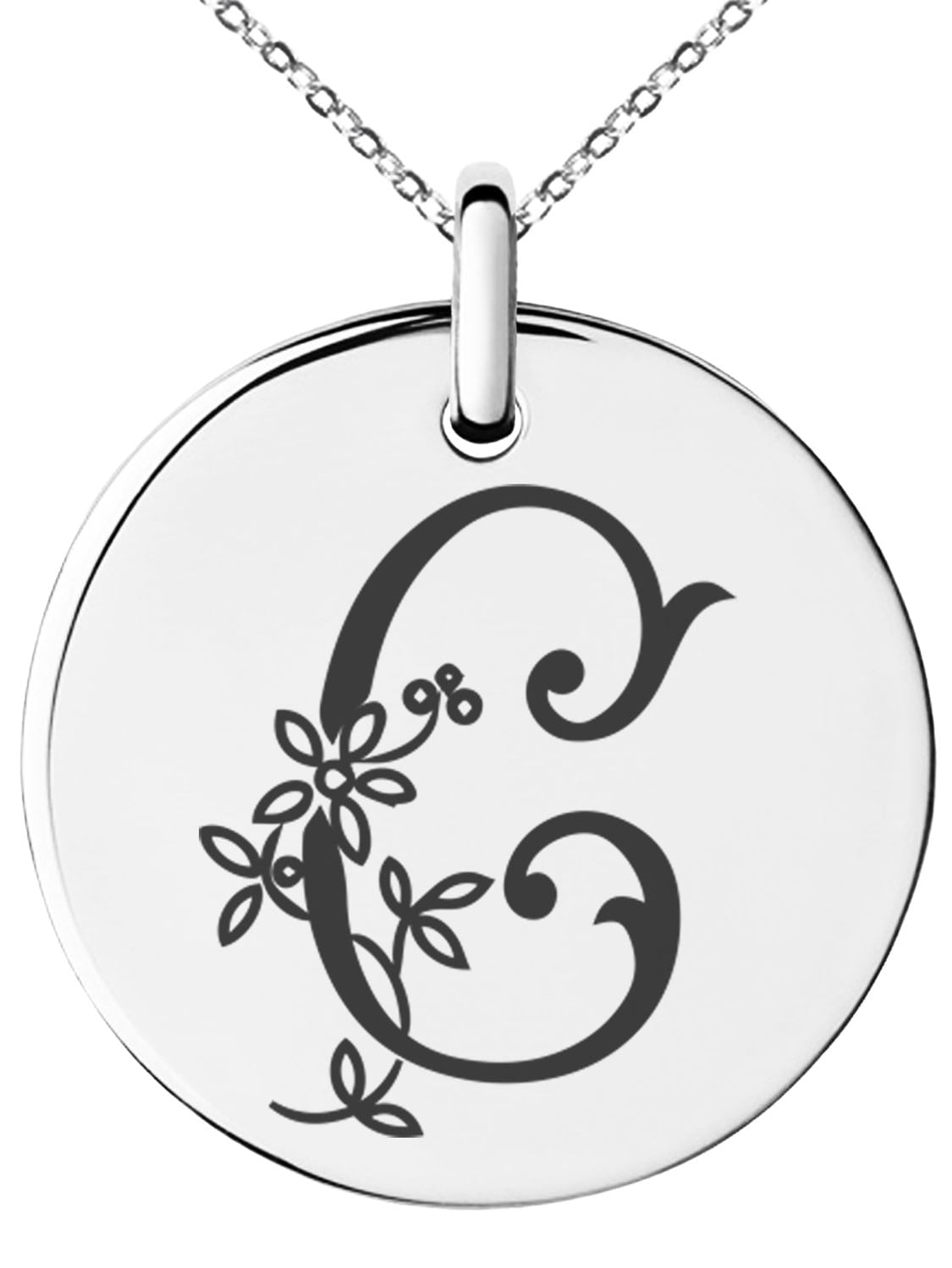 Tioneer Stainless Steel Letter C Initial Floral Monogram Engraved Small ...