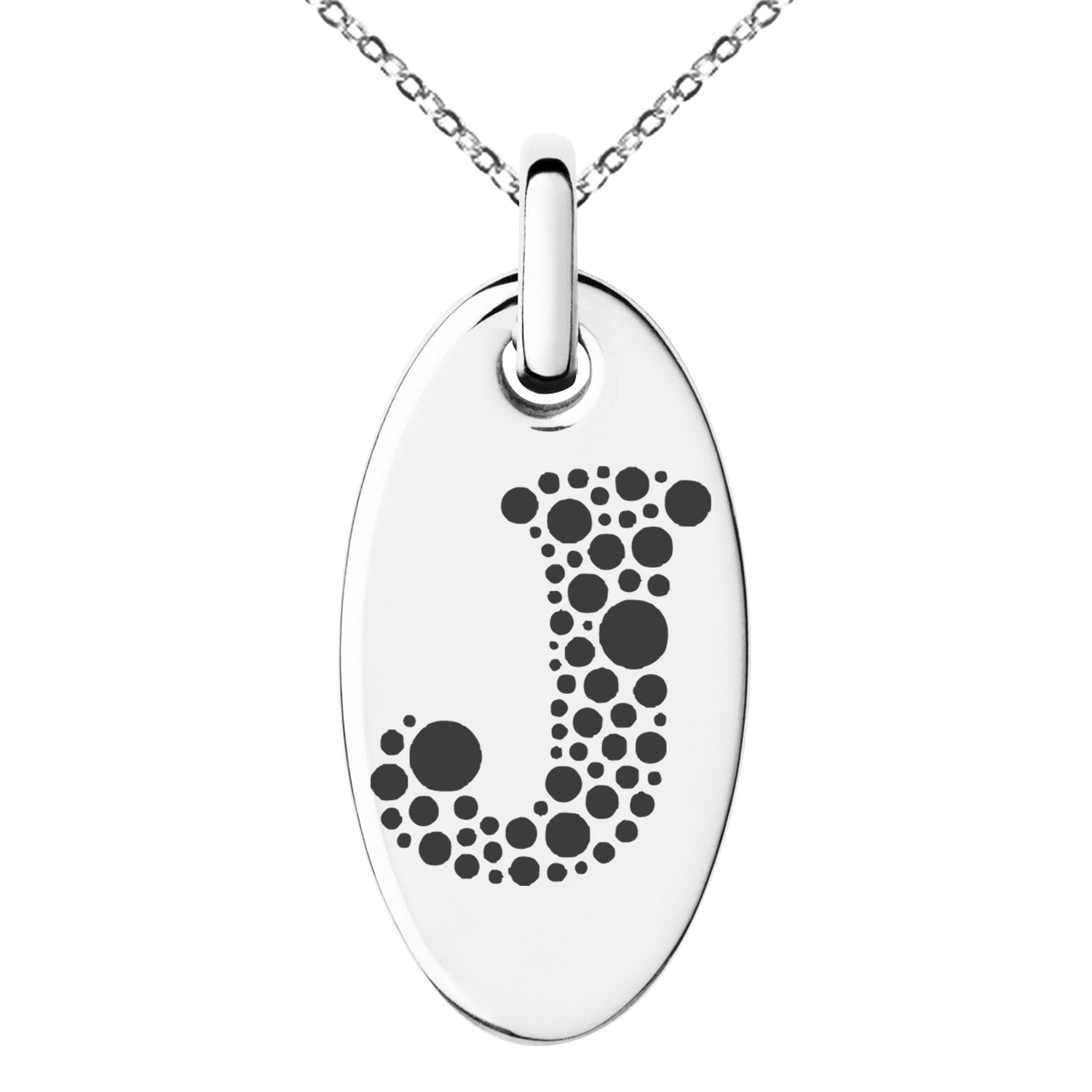 Stainless Steel Letter J Initial Dotted Monogram Engraved Small Oval ...