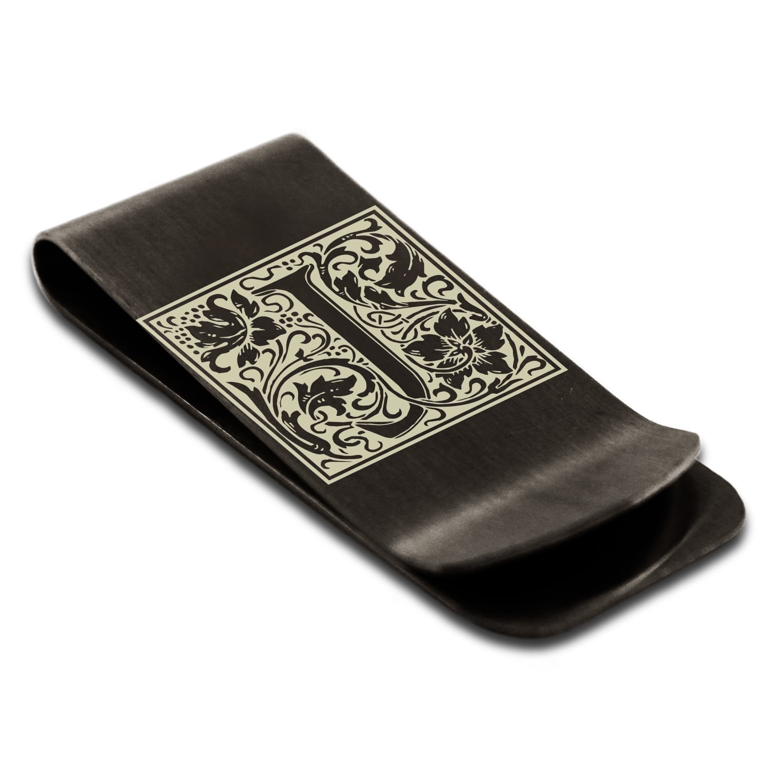 Tioneer Stainless Steel Letter J Initial Floral Box Monogram Engraved ...