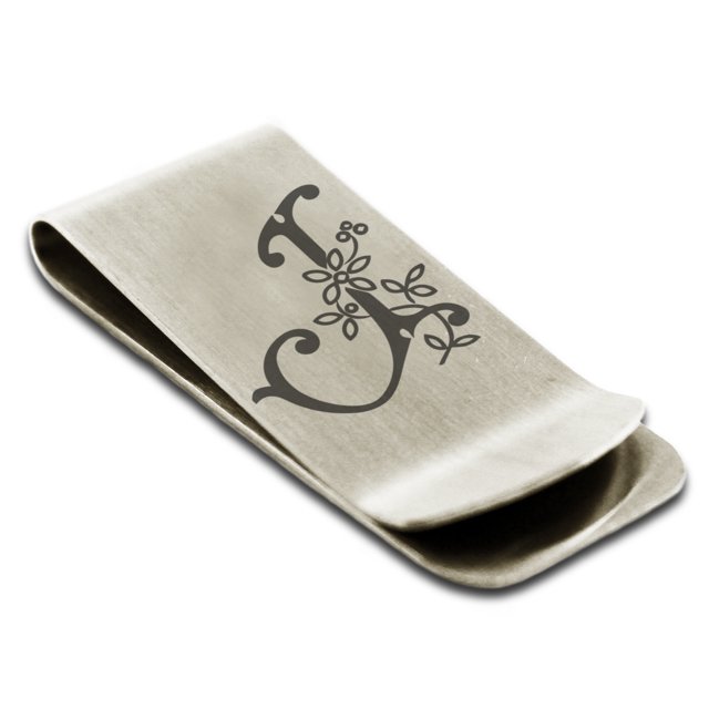 Stainless Steel Letter J Initial Floral Monogram Engraved Engraved ...