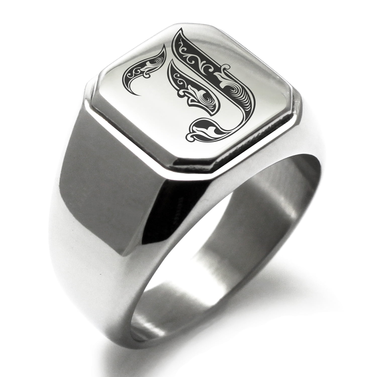 Stainless Steel Letter J Initial Royal Monogram Engraved Engraved ...