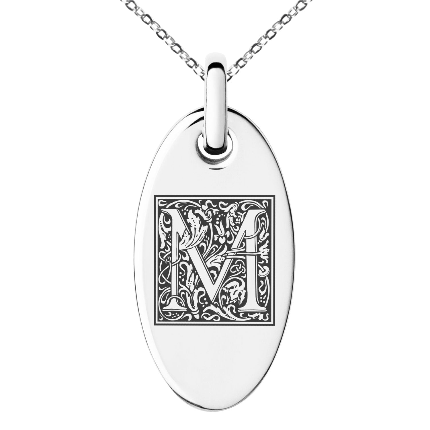 Tioneer Stainless Steel Letter M Initial Floral Box Monogram Engraved ...