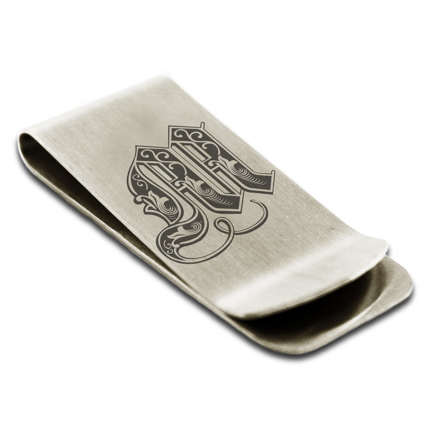 Stainless Steel Letter M Initial Royal Monogram Engraved Engraved Money ...