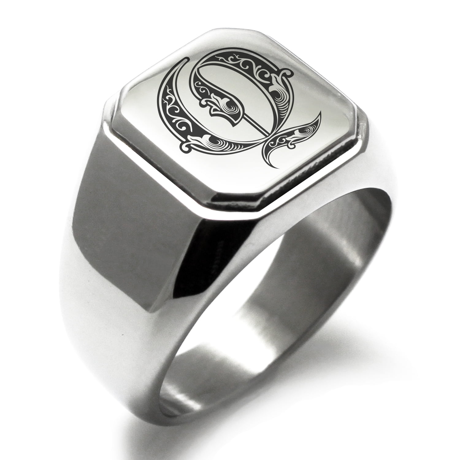 Stainless Steel Letter Q Initial Royal Monogram Engraved Engraved ...