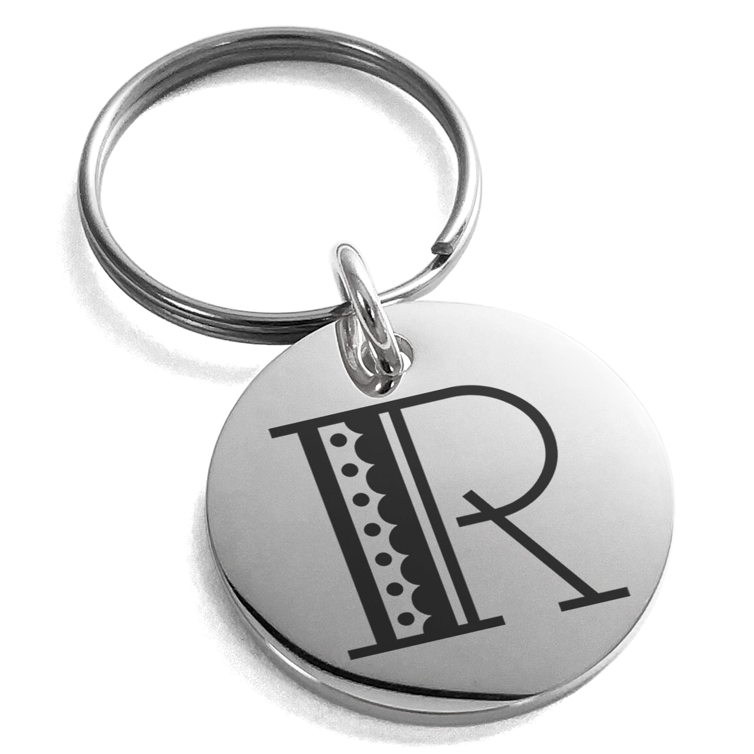 Stainless Steel Letter R Initial Metro Retro Monogram Engraved Small ...