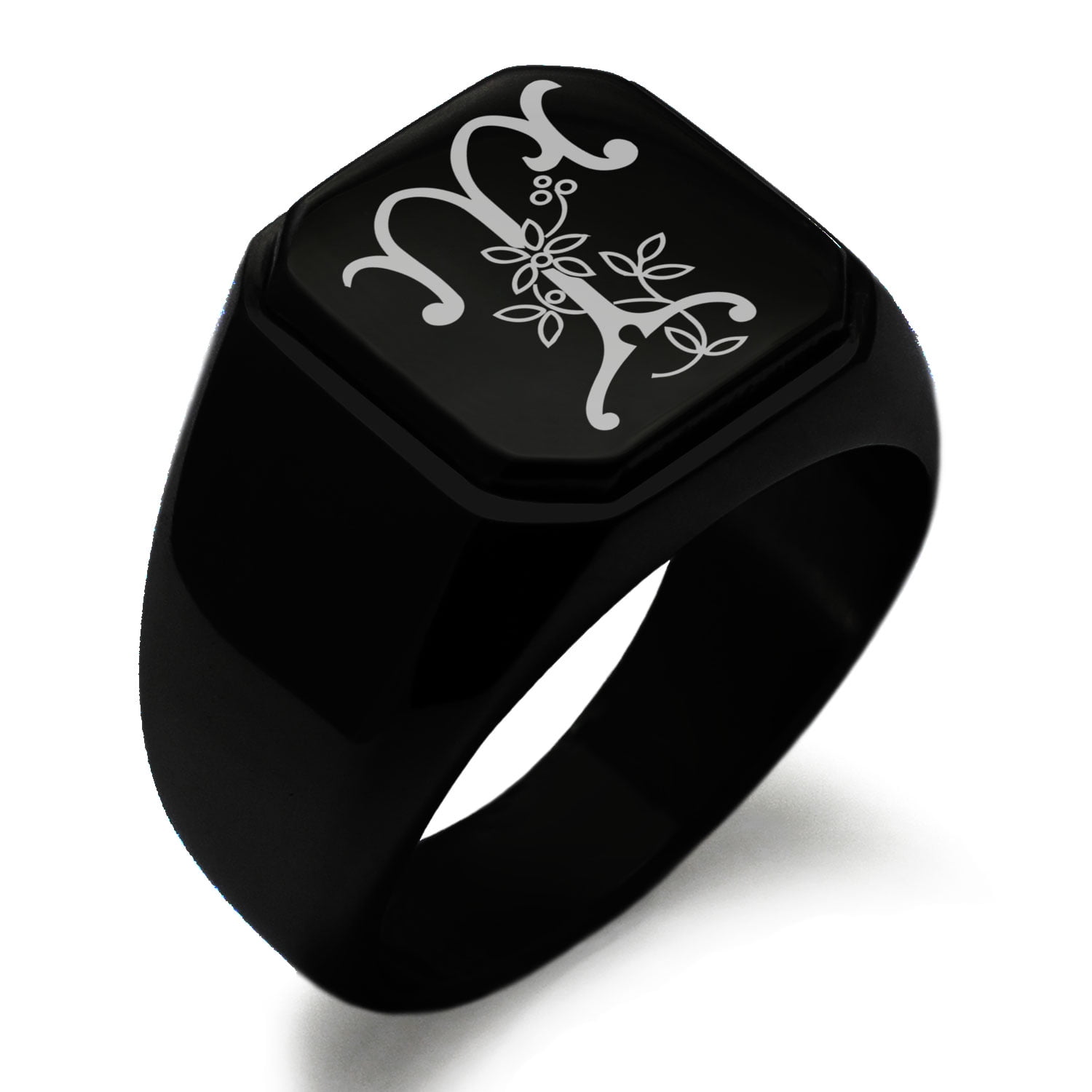 Tioneer Stainless Steel Letter T Initial Floral Monogram Engraved ...
