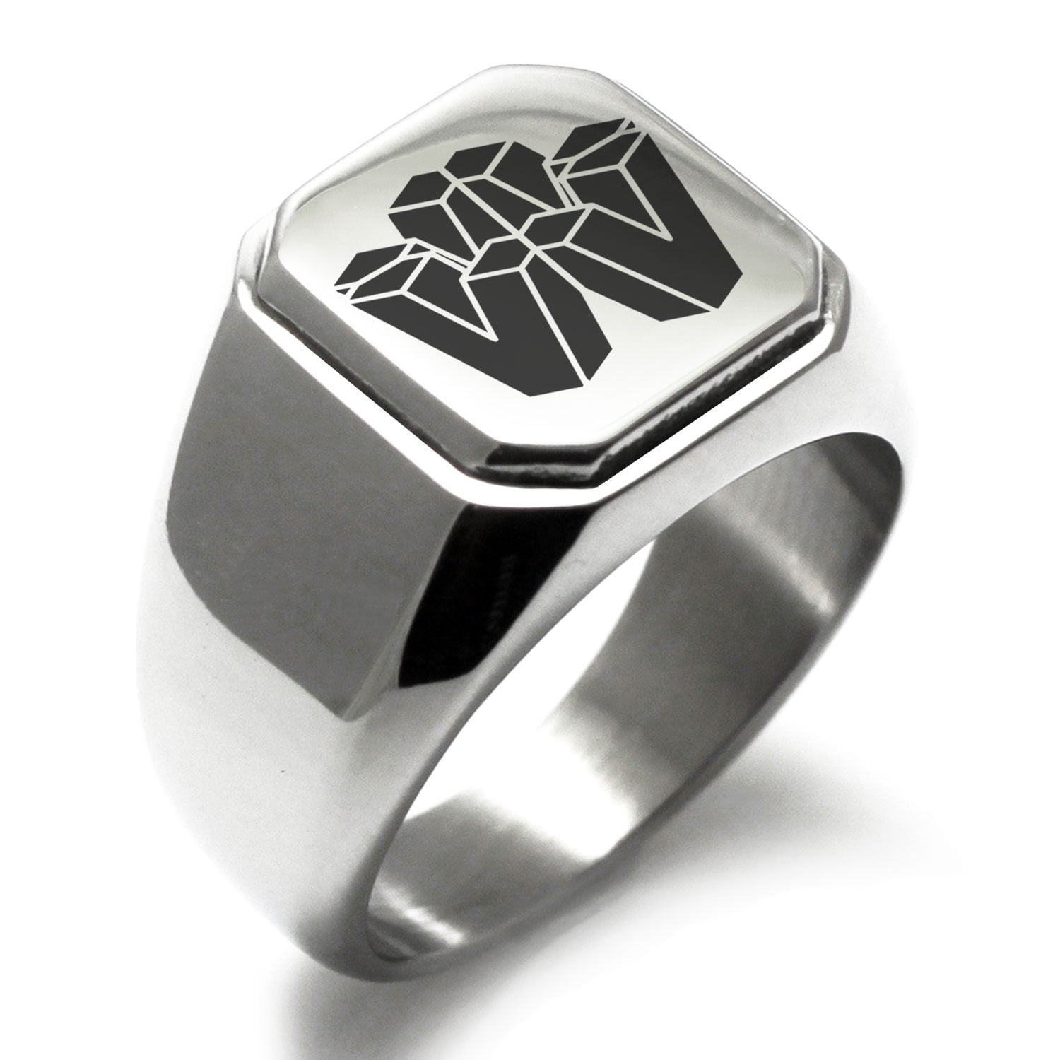 Tioneer Stainless Steel Letter V Initial 3D Cube Box Monogram Engraved ...
