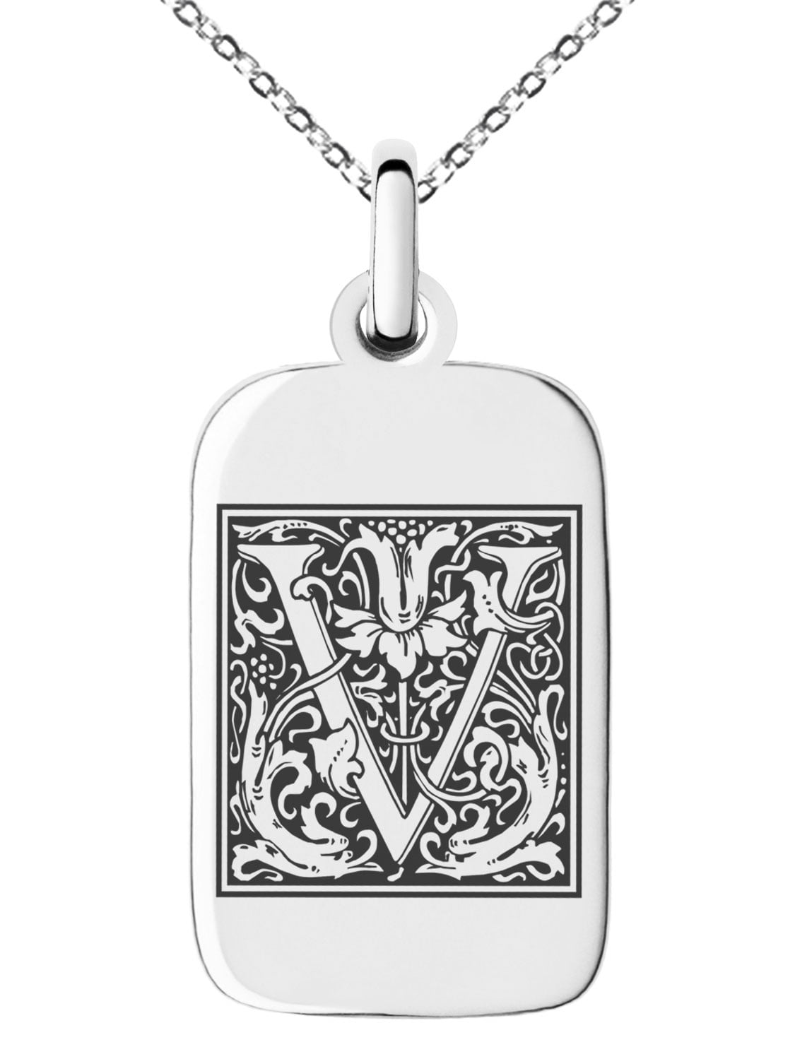 Stainless Steel Letter V Initial Floral Box Monogram Engraved Small ...