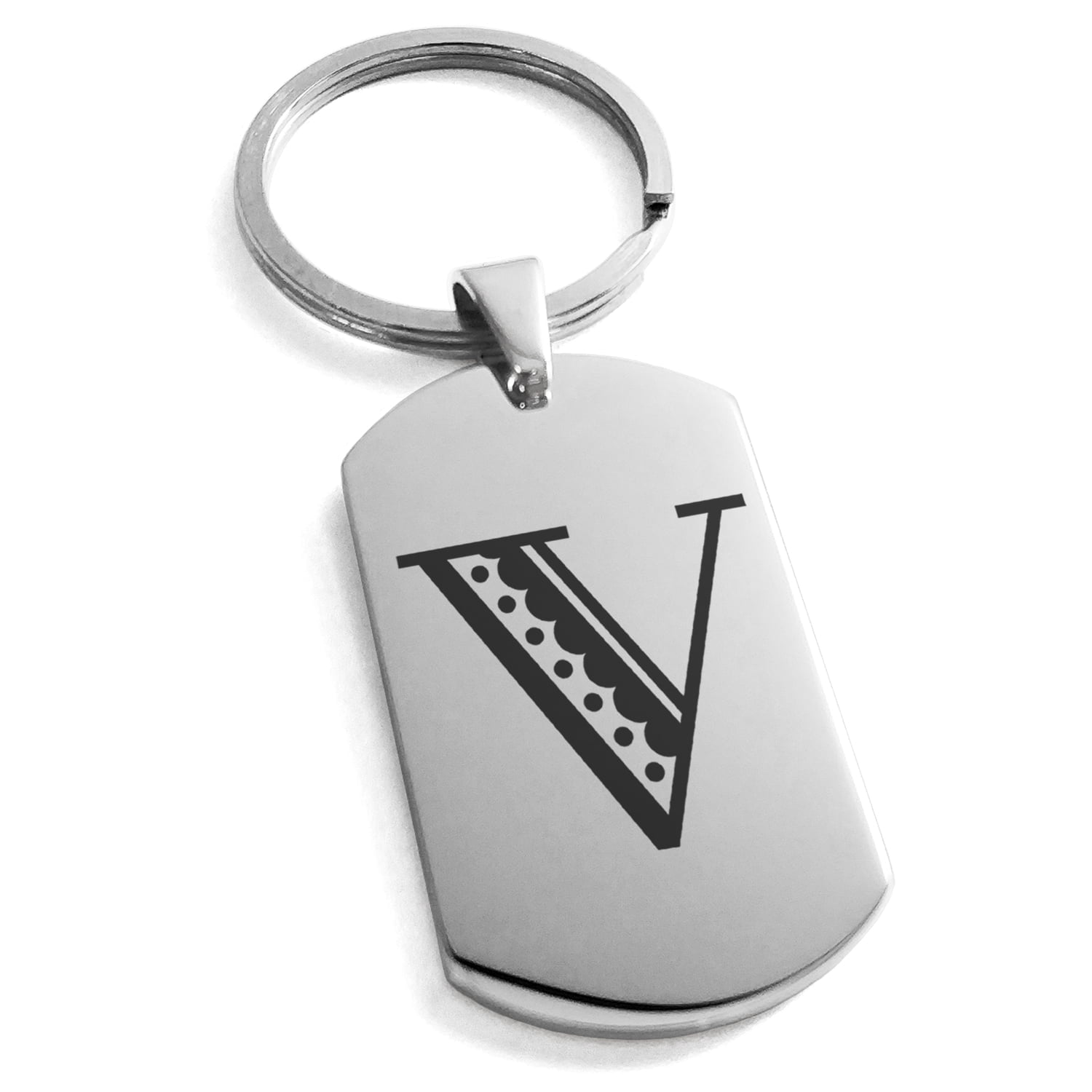 Tioneer Stainless Steel Letter V Initial Metro Retro Monogram Engraved ...