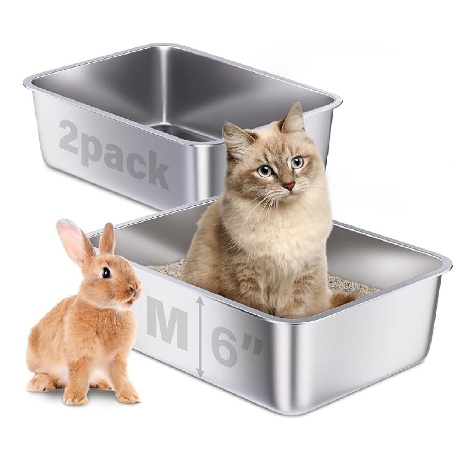 Stainless Steel Litter Box 2 Pack, 18"x14"x6" Medium Cat Litter Box ...